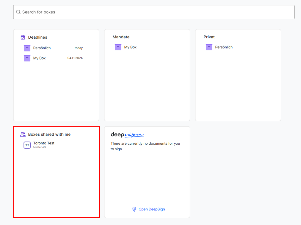 What is the "Boxes shared with me" tile | DeepCloud Support
