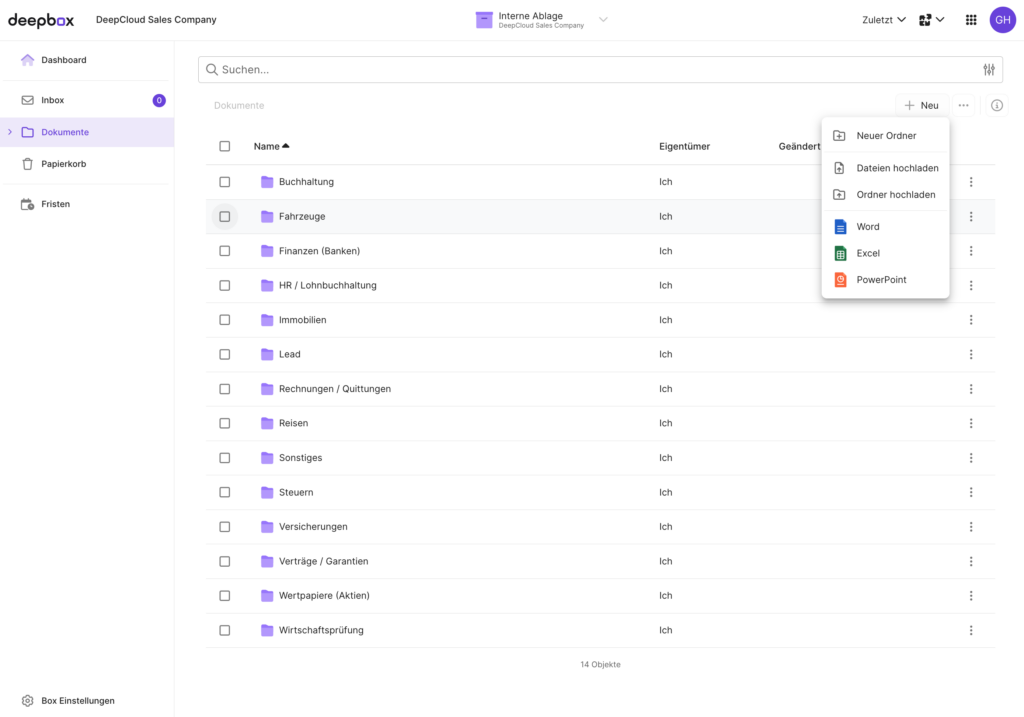 Neue Ordner erstellen | DeepCloud Support