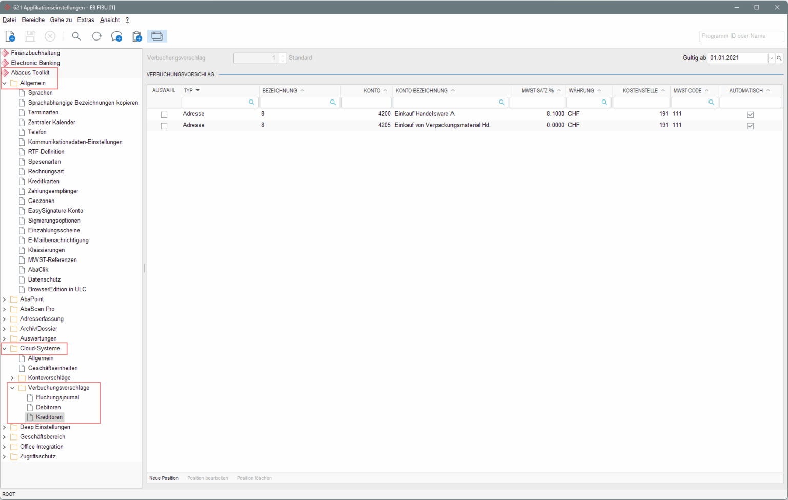 Kontenfindung FIBU | DeepCloud Support