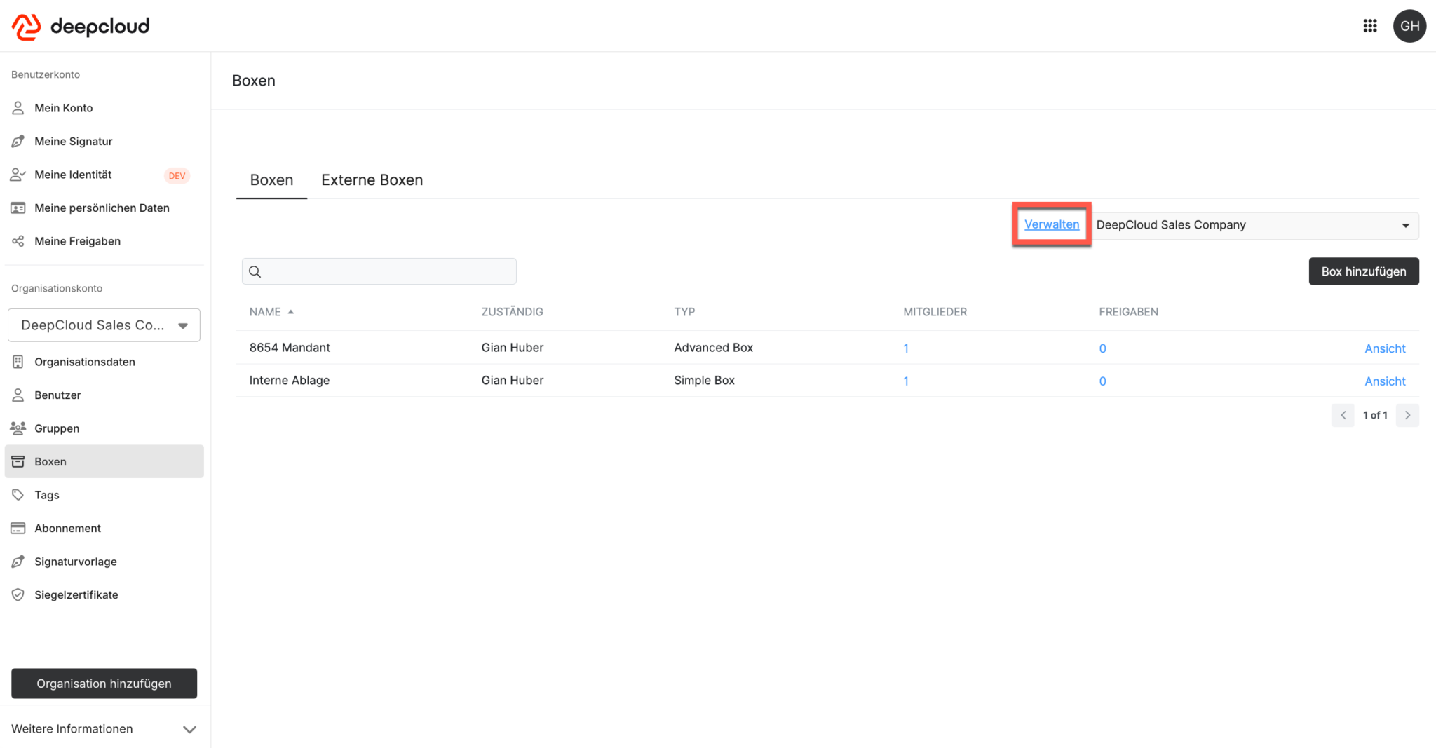 Bereiche verwalten | DeepCloud Support