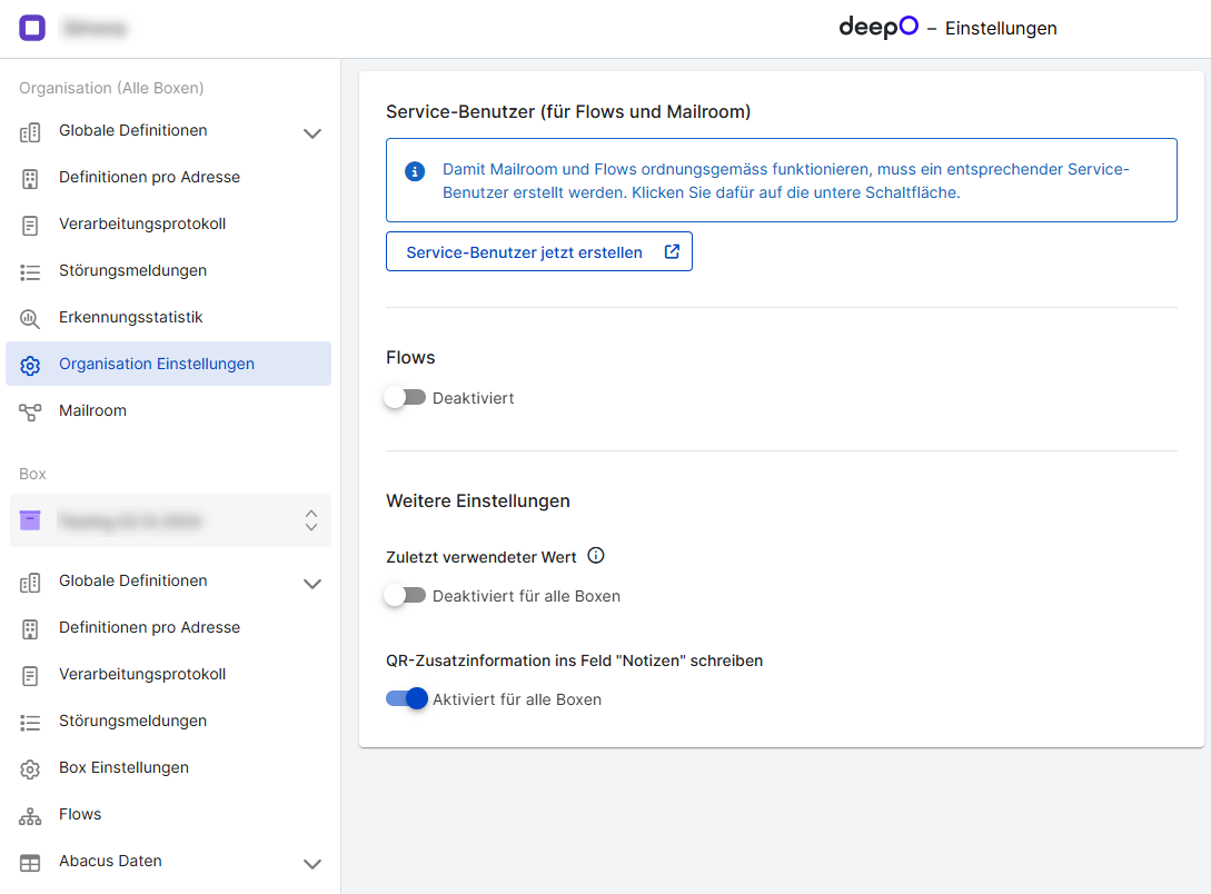 Aktivierung Mailroom und Flows | DeepCloud Support