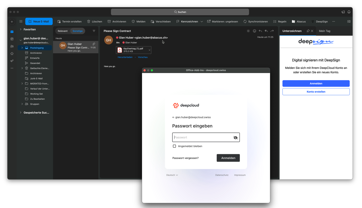 DeepSign Integration für Outlook - Support