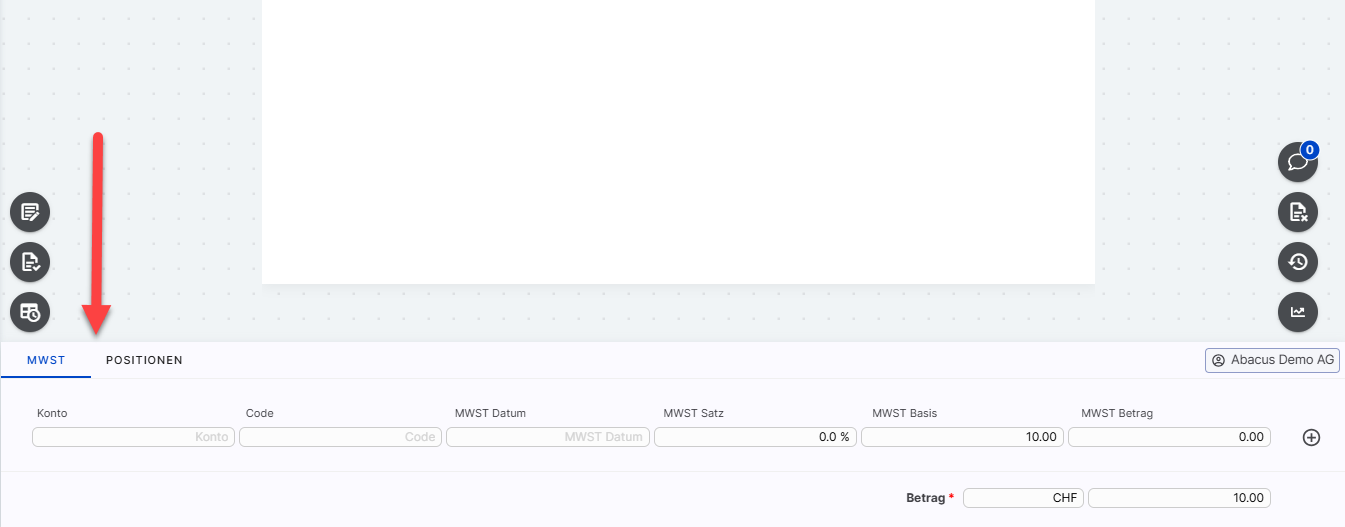 Umschaltung MWST- und Positions-Tab | DeepCloud