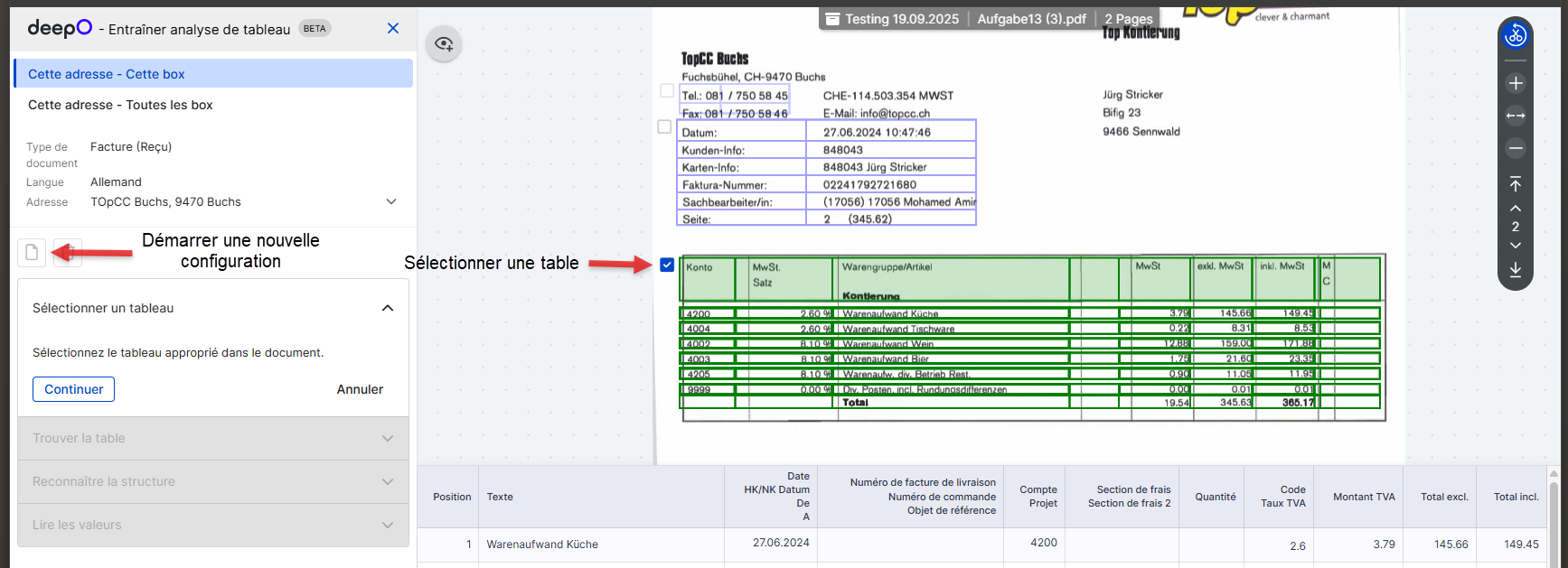 Entraîner la reconnaissance des tables | DeepCloud Support